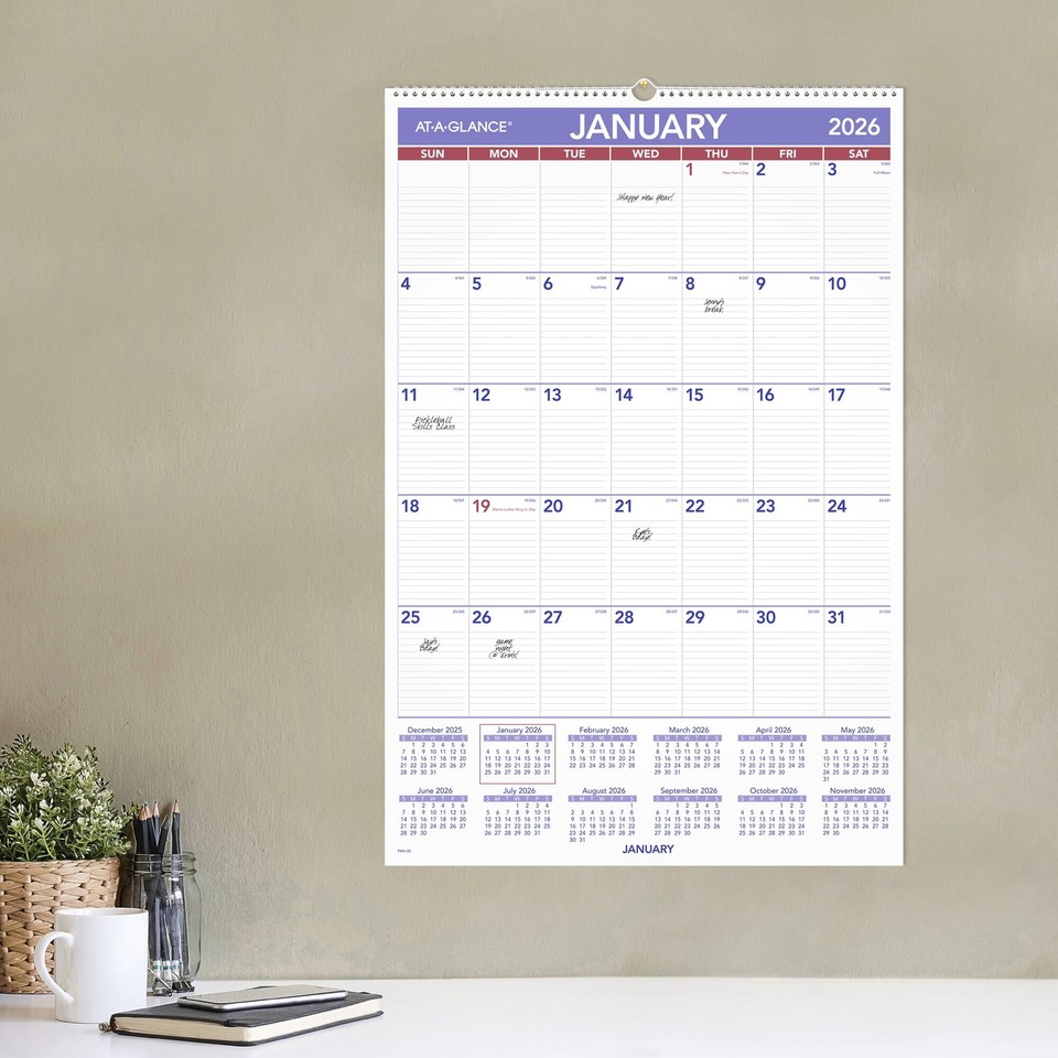 AT-A-GLANCE 2026 Monthly Wall Calendar Large 20 x 30 - Monthly Wall ...