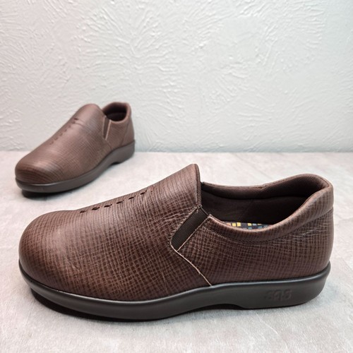 SAS Work Dress Shoes 7.5 Wide Fit Brown Leather Preppy Slip On Comfort ...