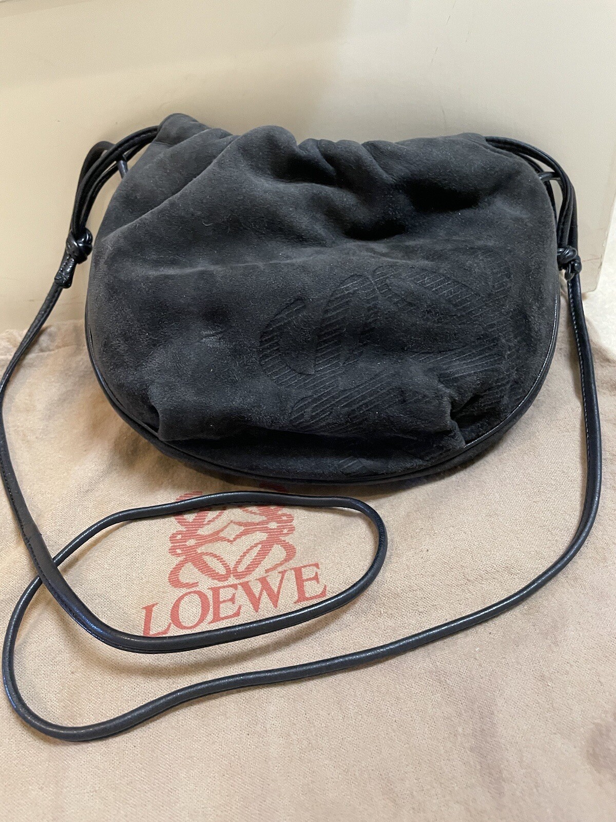 LOEWE Suede Leather Shoulder Bag Black Super Light - Gem