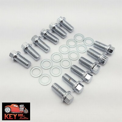 Chrome Chevy Small block header bolts 12pcs 6 point head 305 327 350 ...