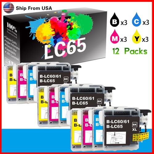 12PK LC65 Ink Cartridge LC65BK for MFC-290C MFC-295CN MFC-490CW Printer ...