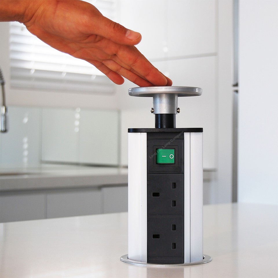 POP UP Power Tower 3 Socket 2 USB with Safety Switch Silver/Stainless ...