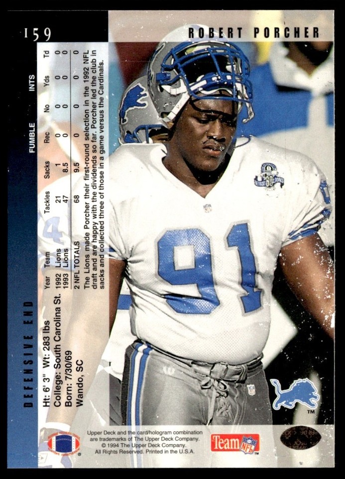 1994 Upper Deck Robert Porcher Detroit Lions #159 | eBay