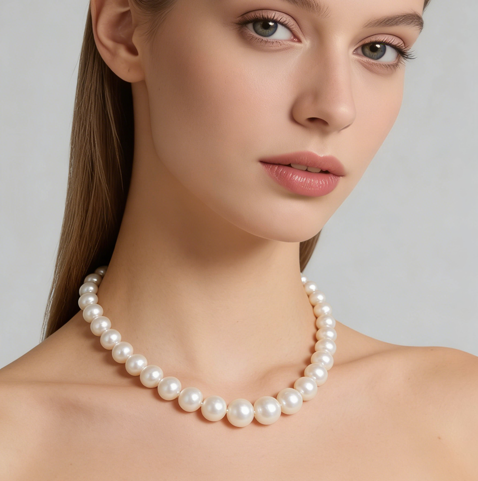 Real AAA Natural 5-11mm White Freshwater Graduated Tower Pearl Necklace ...