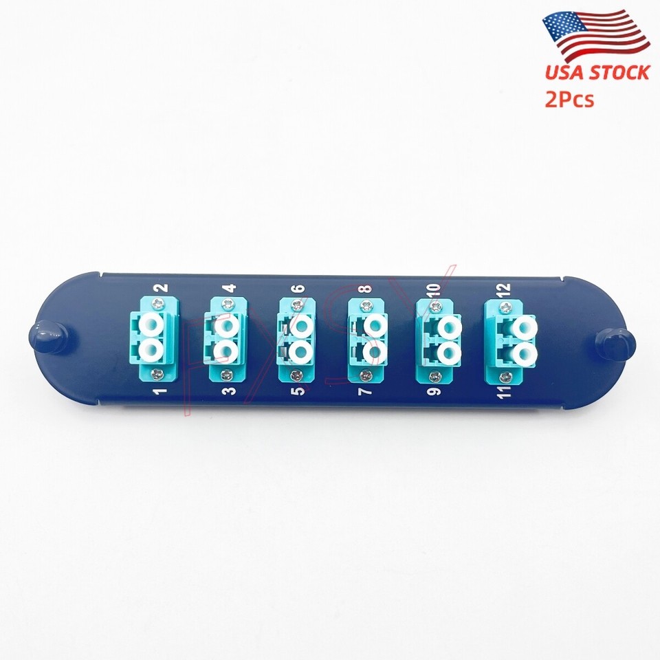 2Pcs Fiber Optic Adapter Panel 6 LC Duplex Aqua OM3 OM4 For CORNING CCH ...