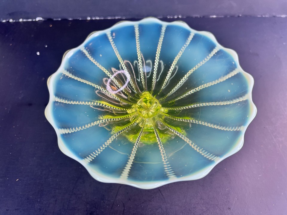 Antique Northwood Canary Vaseline Opalescent Beaded Compote Glass Bowl ...