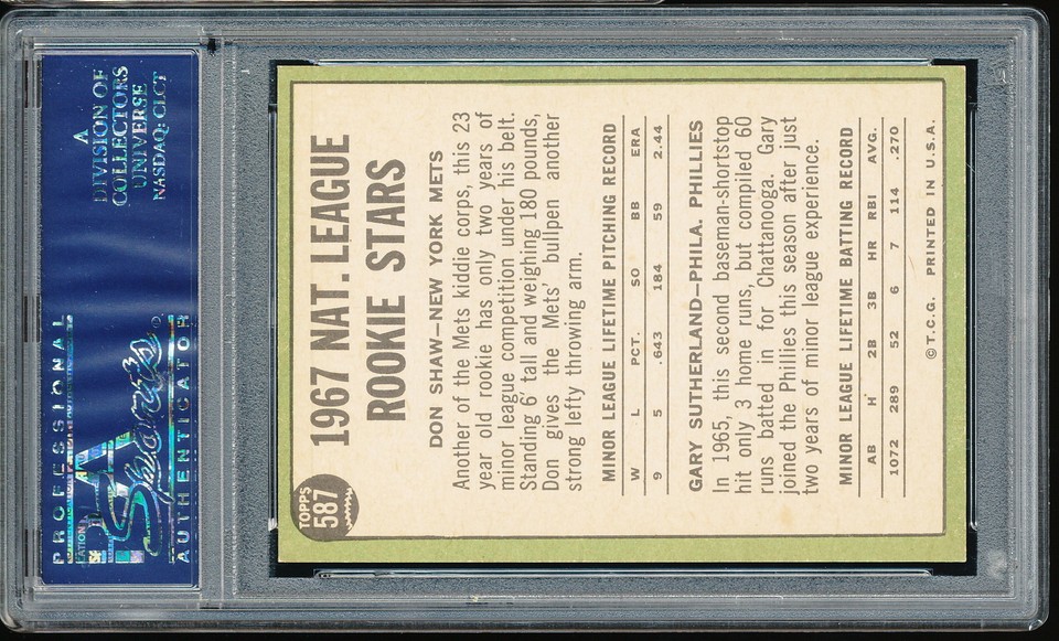 1967 Topps NL Rookie Stars (Shaw/Sutherland) #587 Hi# SP PSA 8 - Mets ...