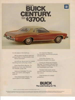 Vintage Print advertisement ad Car BUICK 1973 Century Solid Feeling for ...