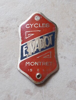 Vintage Bicycle Head Badge Cycles EVADOT France Antique Bike French ...