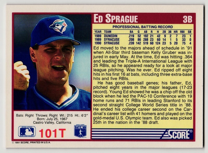 1991 Score Rookie/Traded #101T Ed Sprague | eBay