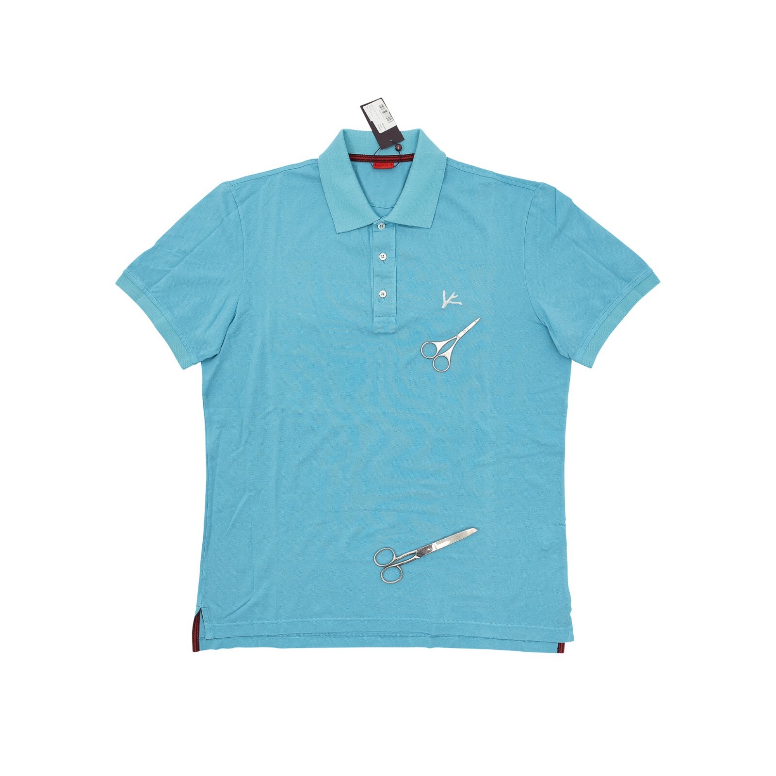 NWD 650$ ISAIA "LOGO" Blue Polo Jersey Piquet Short Sleeve Cotton Size ...