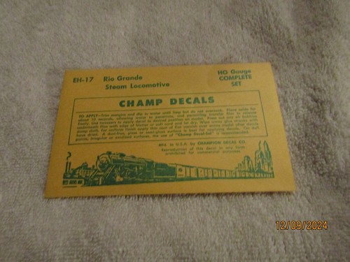 Vintage Champ Decals HO Rio Grande Steam Locomotive Decals Set EH-17 ...