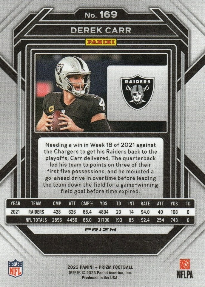DERRICK CARR 2022 PANINI PRIZM LIGHT BLUE PRIZM LAS VEGAS RAIDERS | eBay