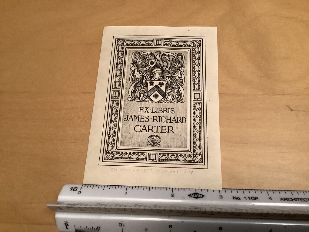 Original BOOKPLATE - ex libris - JAMES RICHARD CARTER w crest | eBay