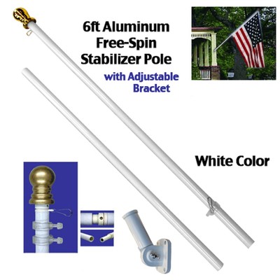 6ft Aluminum Spinning Stabilizer Flag Pole White Bracket Tangle Free (w ...