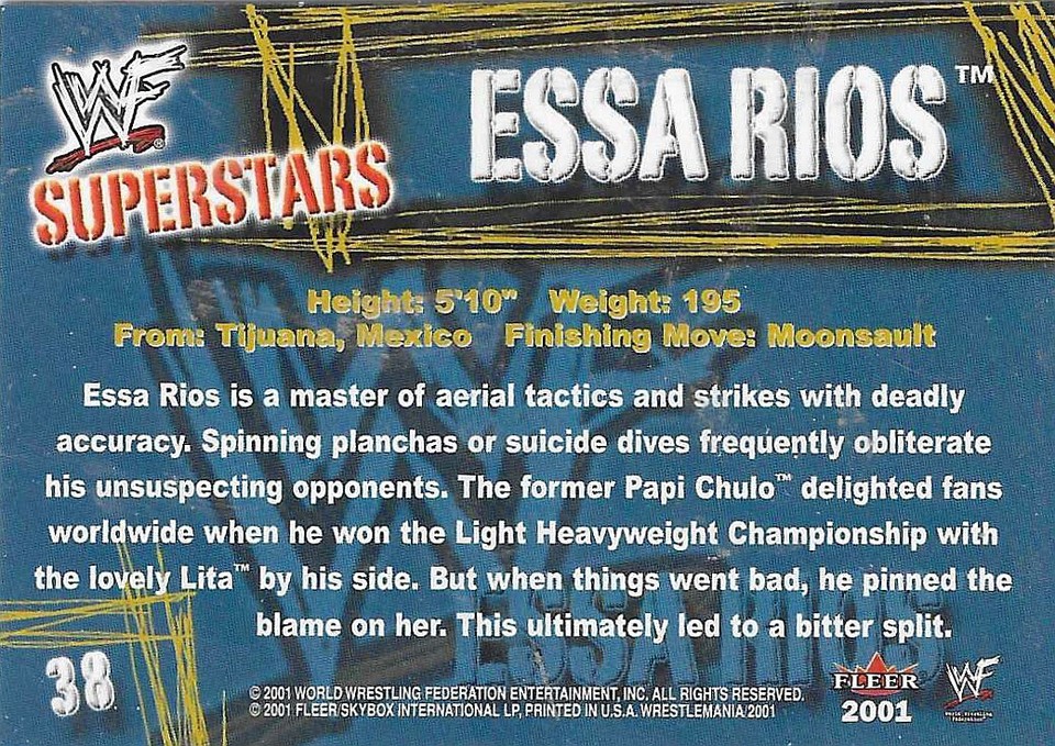 Essa Rios Rookie Vintage Fleer Wrestlemania 2001 WWE Wrestling (M383 ...