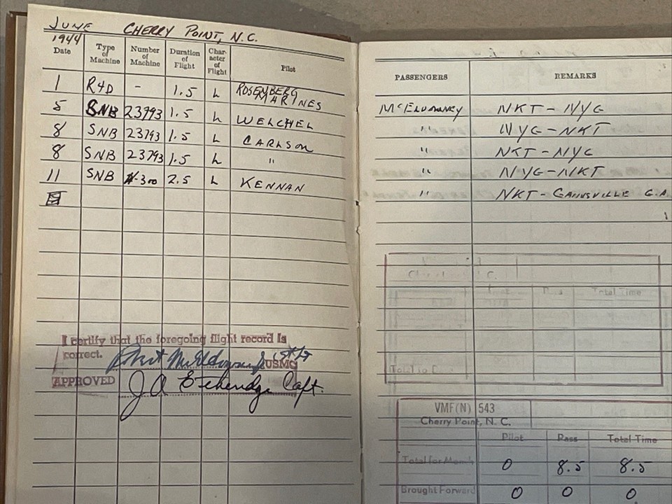USMC Pilot flight log, late WW2 | eBay