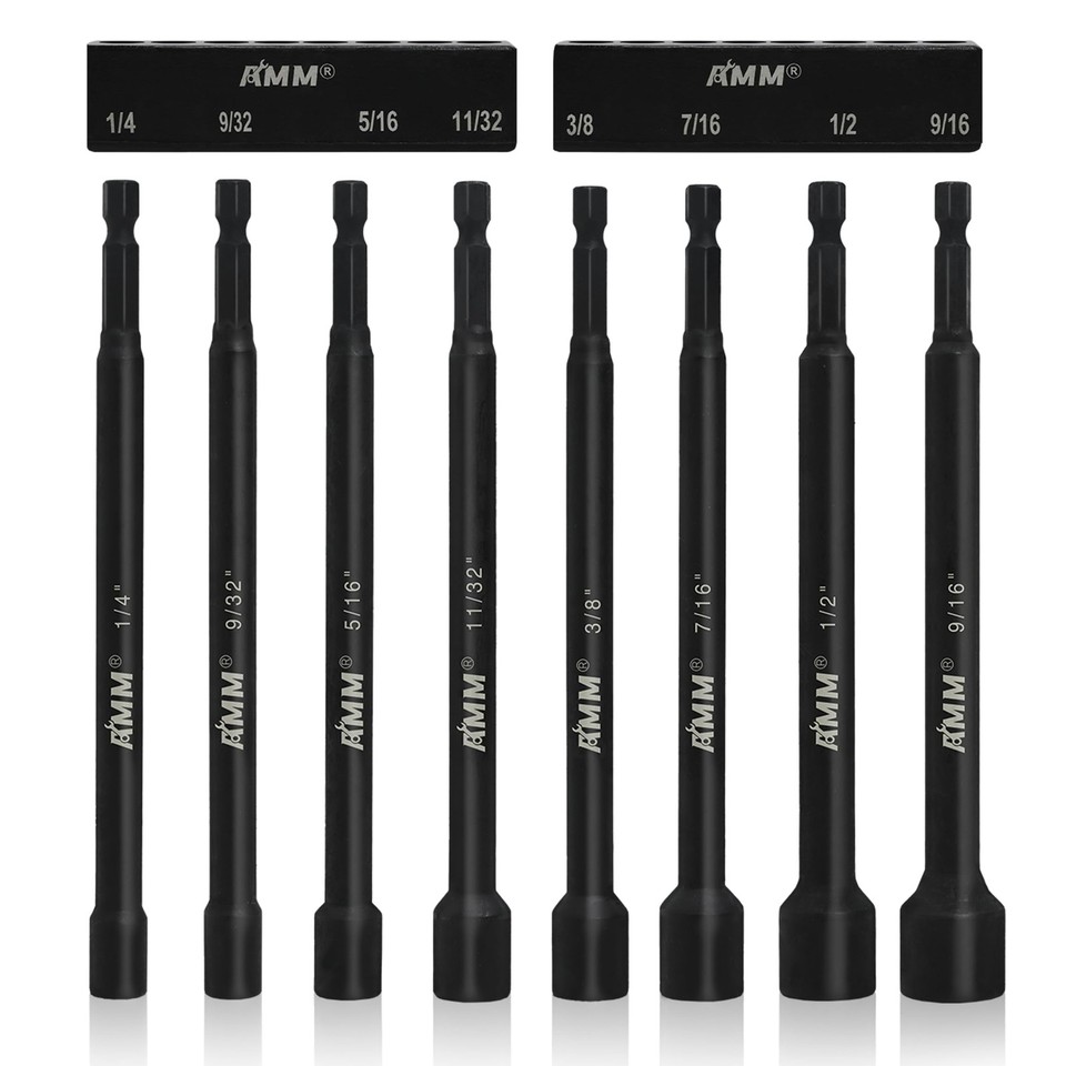 8PCS SAE Magnetic Nut Driver Set for impact drill, Long Nut Drivers 6 ...