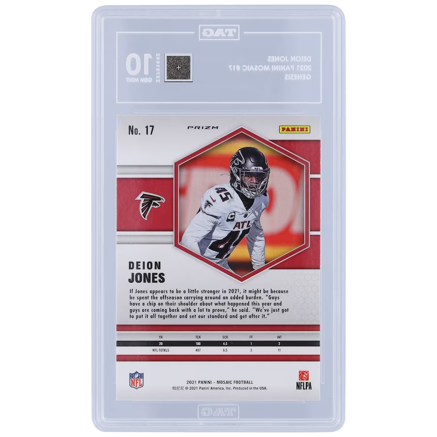 Deion Jones Atlanta Falcons 2021 Panini Mosaic Genesis Prizm #17 Card ...