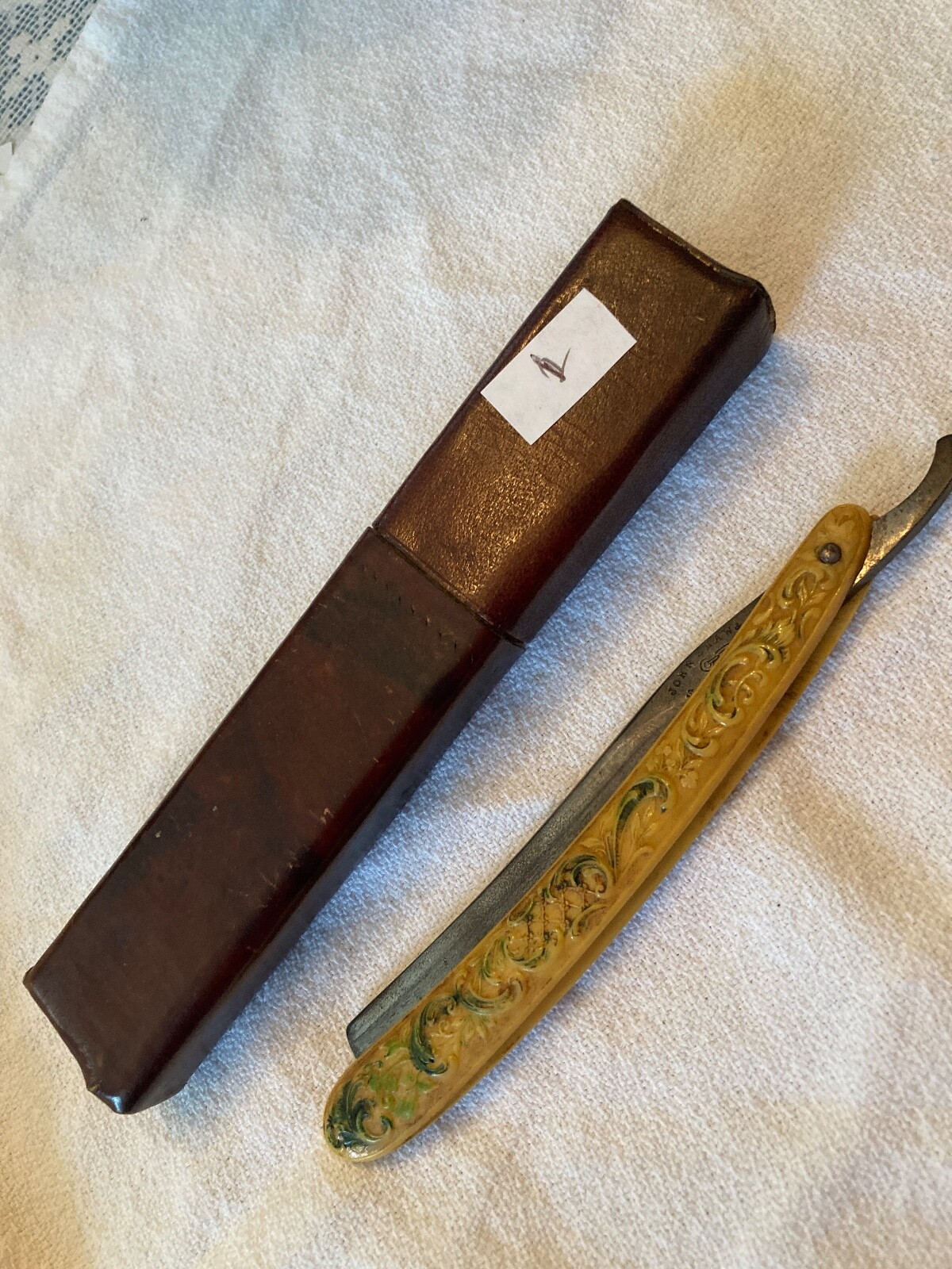 John Shaw Sheffield Straight Razor With Celluloid Cast Decoration ...