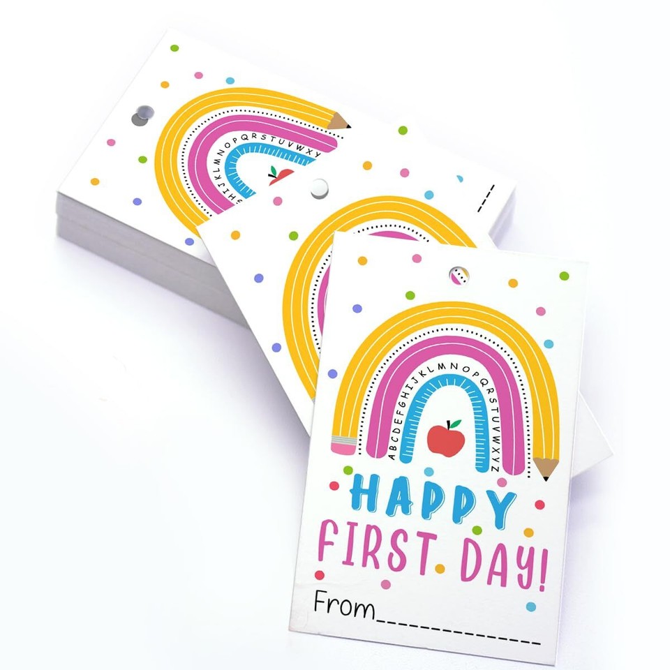 Back to School Gift Bag TagsCute Rainbow Happy First Day of School Gift ...