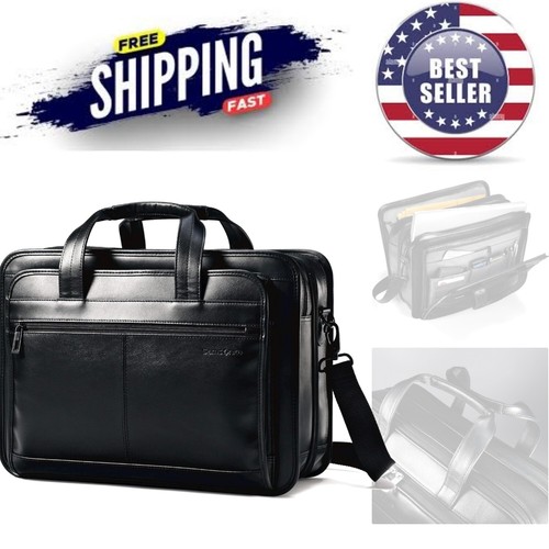 Leather Expandable Briefcase Black Unisex Laptop Bag Organizer Travel ...