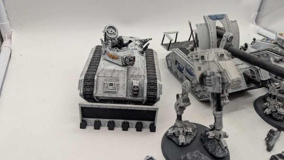 Painted 'snow' Astra Militarum Lot, Leman Russ, Basilisk, Sentinel ...