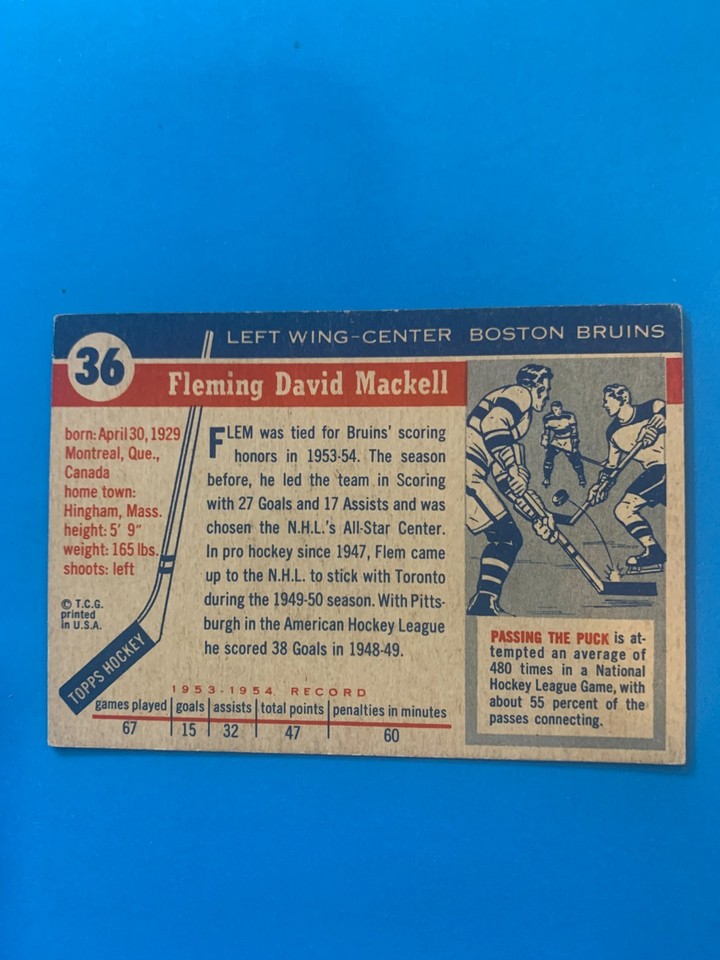 54/55 Topps #36 Fleming Mackell Boston Bruins NM | eBay
