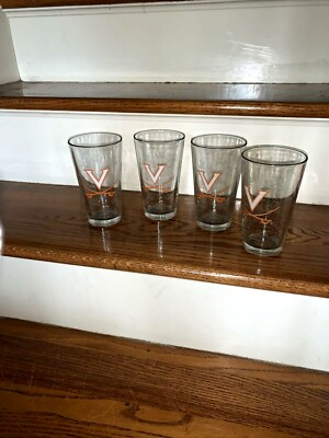 UVA University Of Virginia Logo Engraved Beer Drink Glasses Set Of 4 ...