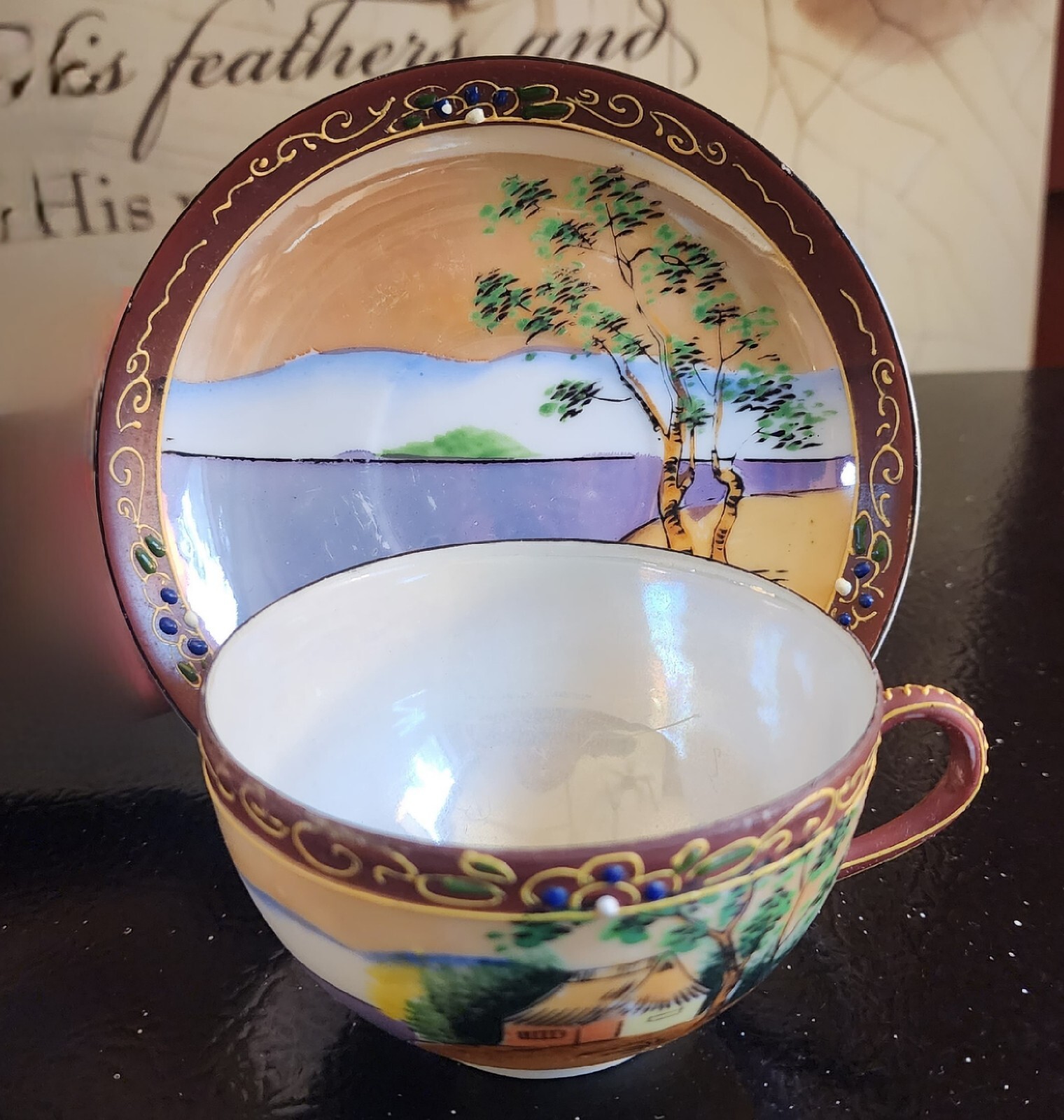 Tashiro Shoten Teacup Saucer Japan Hand Painted Porcelain Luster ...