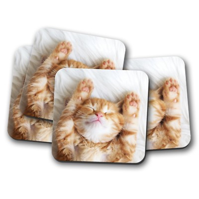 4 Set - Cute Kitten Coaster - Ginger Cat Pet Funny Mum Sister Auntie ...