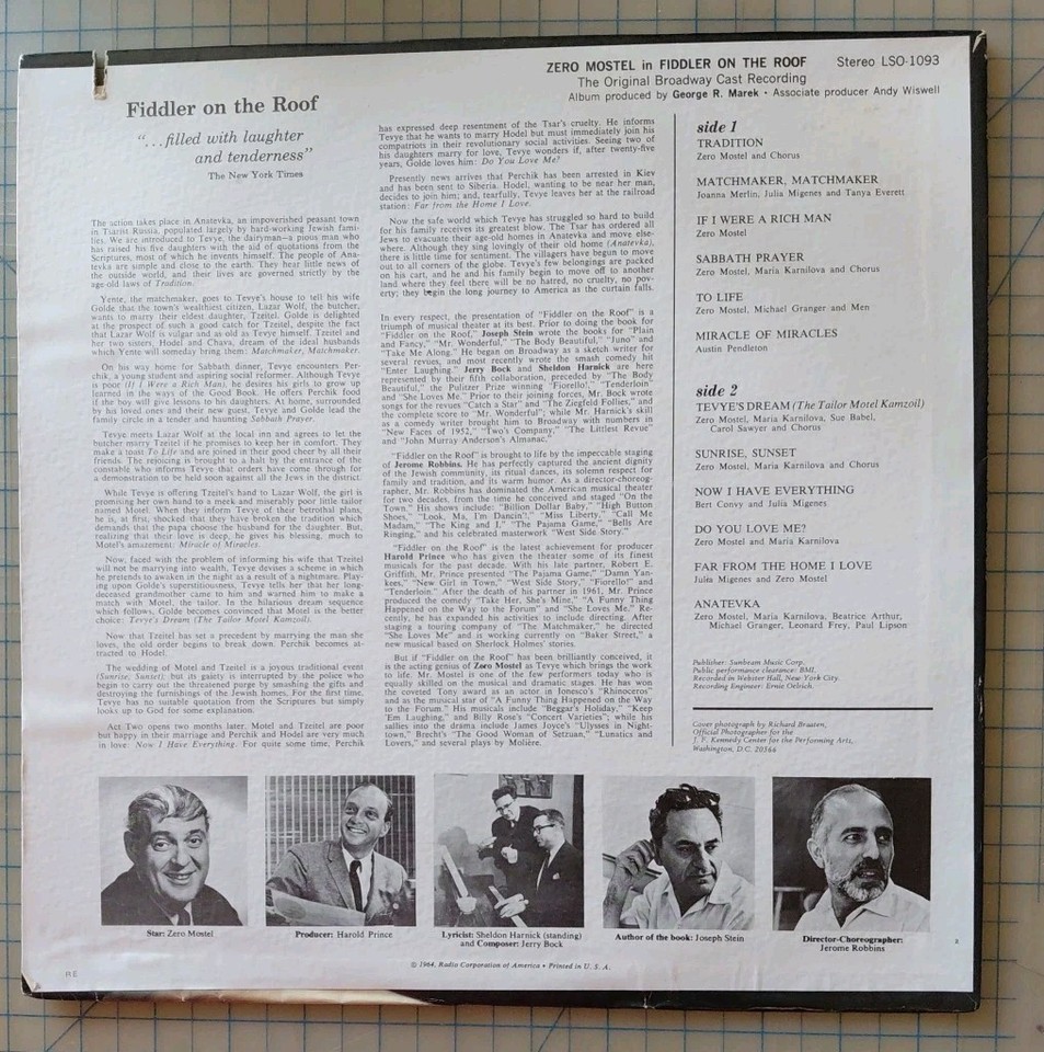 Fiddler On The Roof (The Original Broadway Cast Recording) Vinyl, LP ...