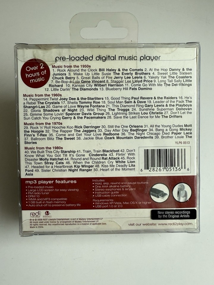 Redi To Play Ultimate Rock & Roll Pre-Loaded Digital Music Player 1 GB ...