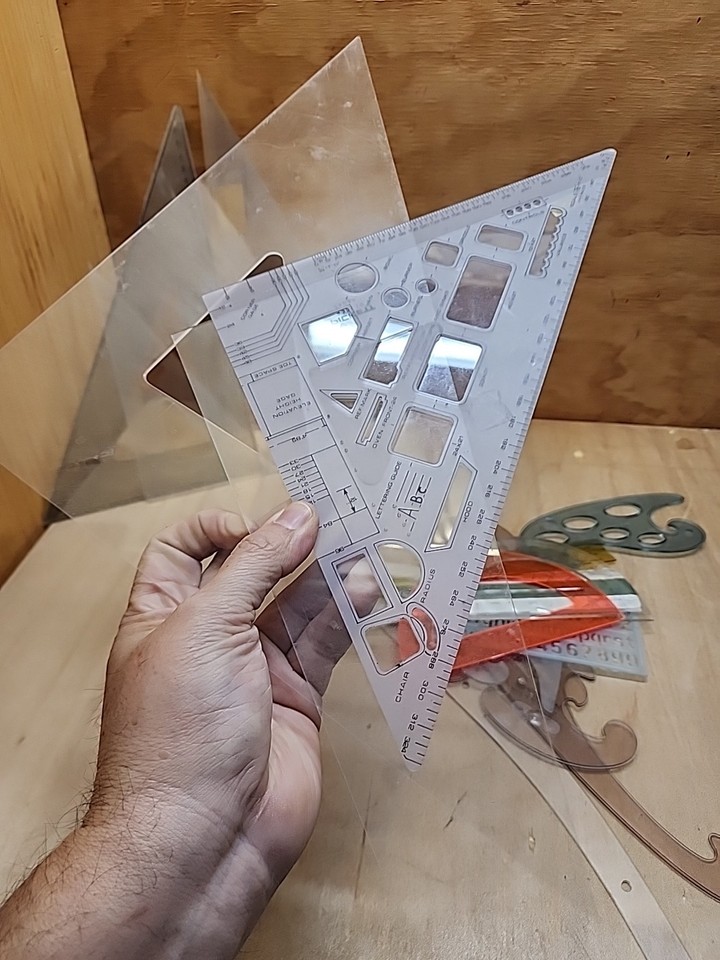 26 VINTAGE DRAFTING TEMPLATES TRIANGLES, ANGLES K&E, LIETZ, STAEDTLER ...