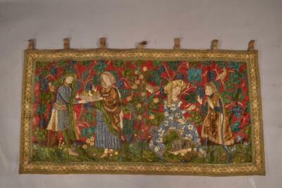 Antique 20th Century European Style Tapestry People Fruit Basket ...