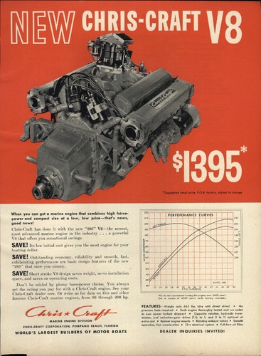 1959 PAPER AD Chris-Craft V8 Marine Engine 283 Short Stroke ACCO Push ...