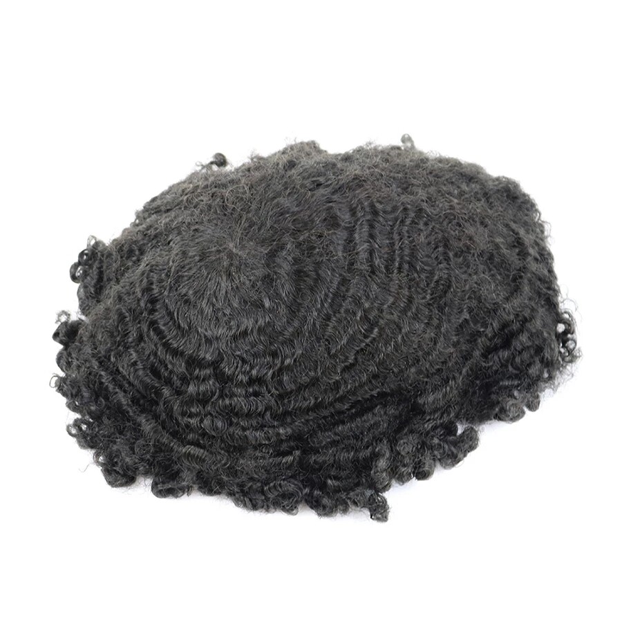 8mm Durable Skin Afro Curly Mens Toupee Black Man Weave Hair ...