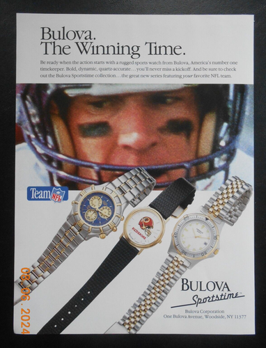 1992 Washington Redskins NFL Football Bulova Corp watch AD team logo ...
