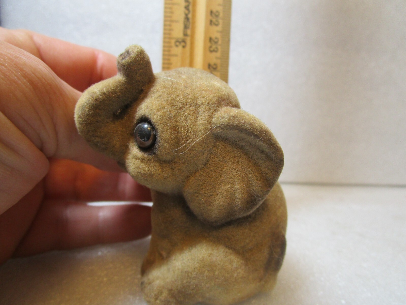 Vtg Flocked ELEPHANT Figurine JOSEF ORIGINALS George Good 2 3/4" trunk ...