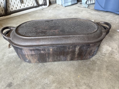 VINTAGE CAST IRON DEEP FISH FRYER 3060 SPORTSMAN PAN + GRIDDLE LID ...