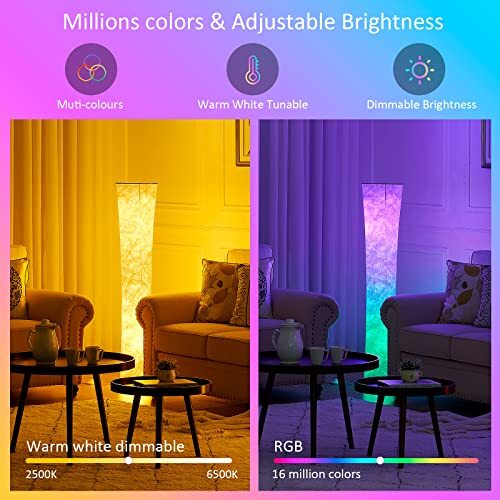 Floor Lamp Rgb 52'' Standing Lamps 7 Colors Changing And Dimmable Led ...