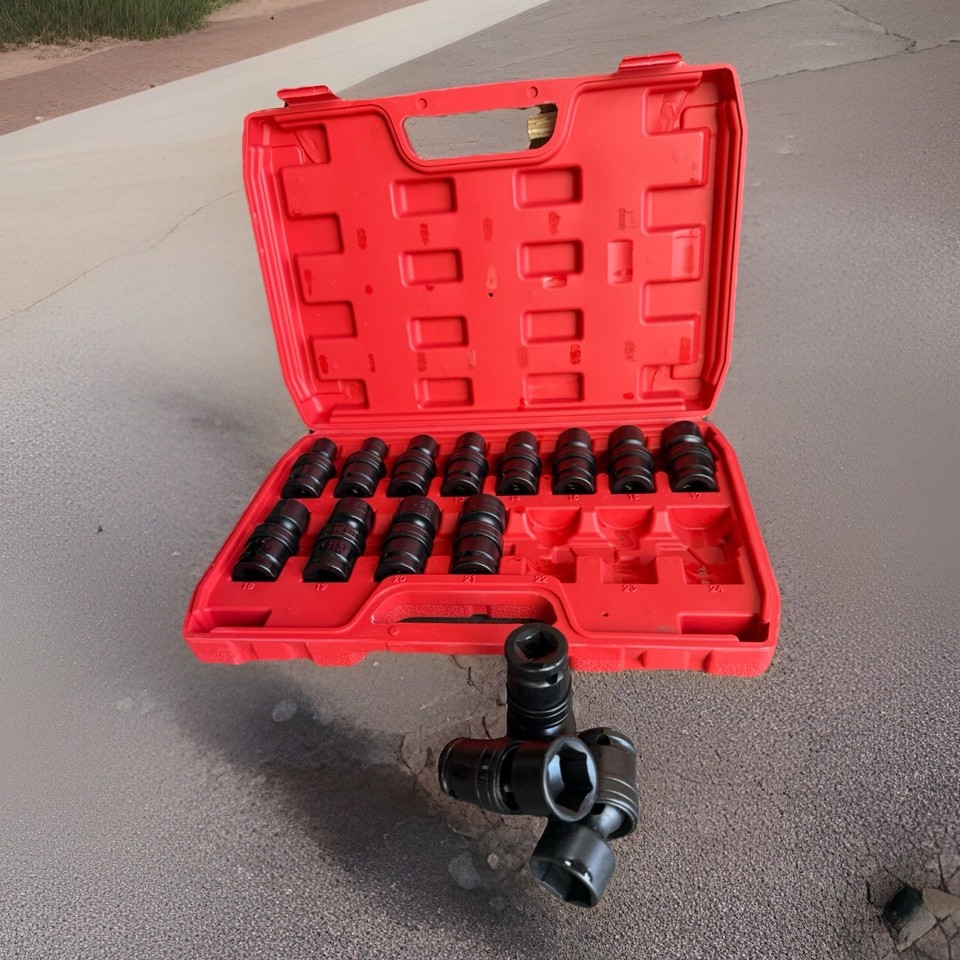 15PCS 1/2" Dr. Shallow Swivel Universal Joint Impact Socket Set 10 ...