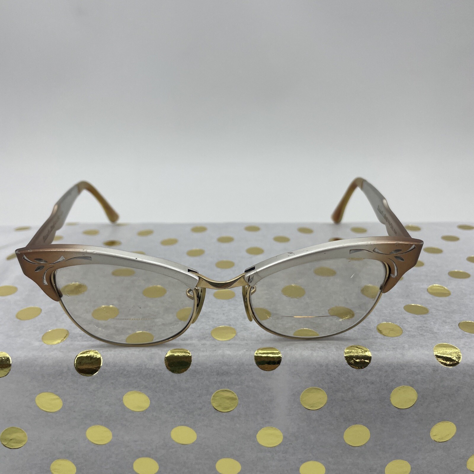 Vintage 1950’s-60’s Cat Eye Glasses Frames Etched Sil… - Gem
