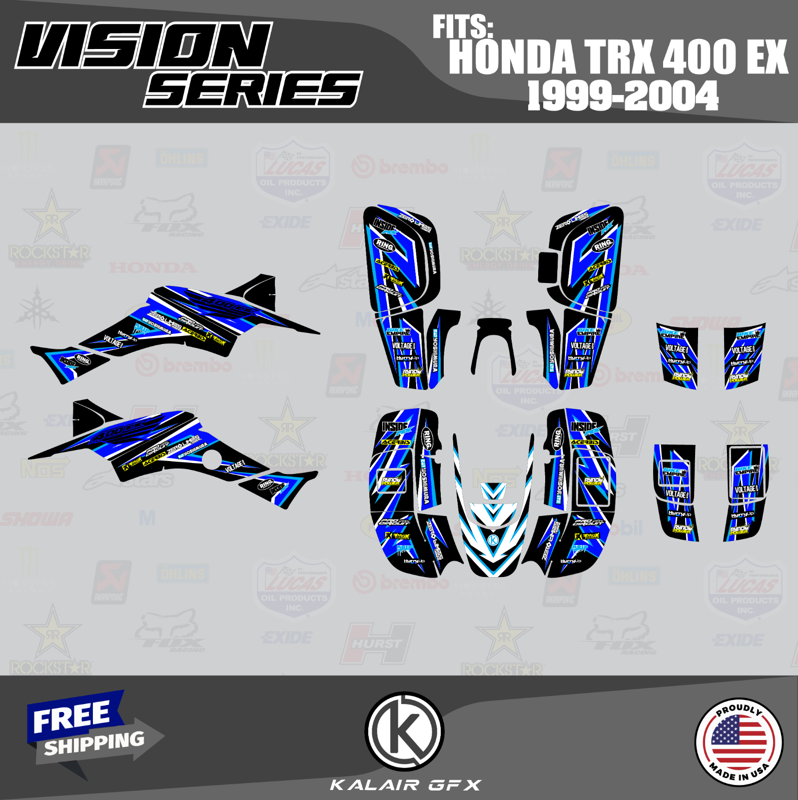 Graphics Kit for HONDA TRX400EX (1999-2004) 16MIL Vizion - Blue | eBay