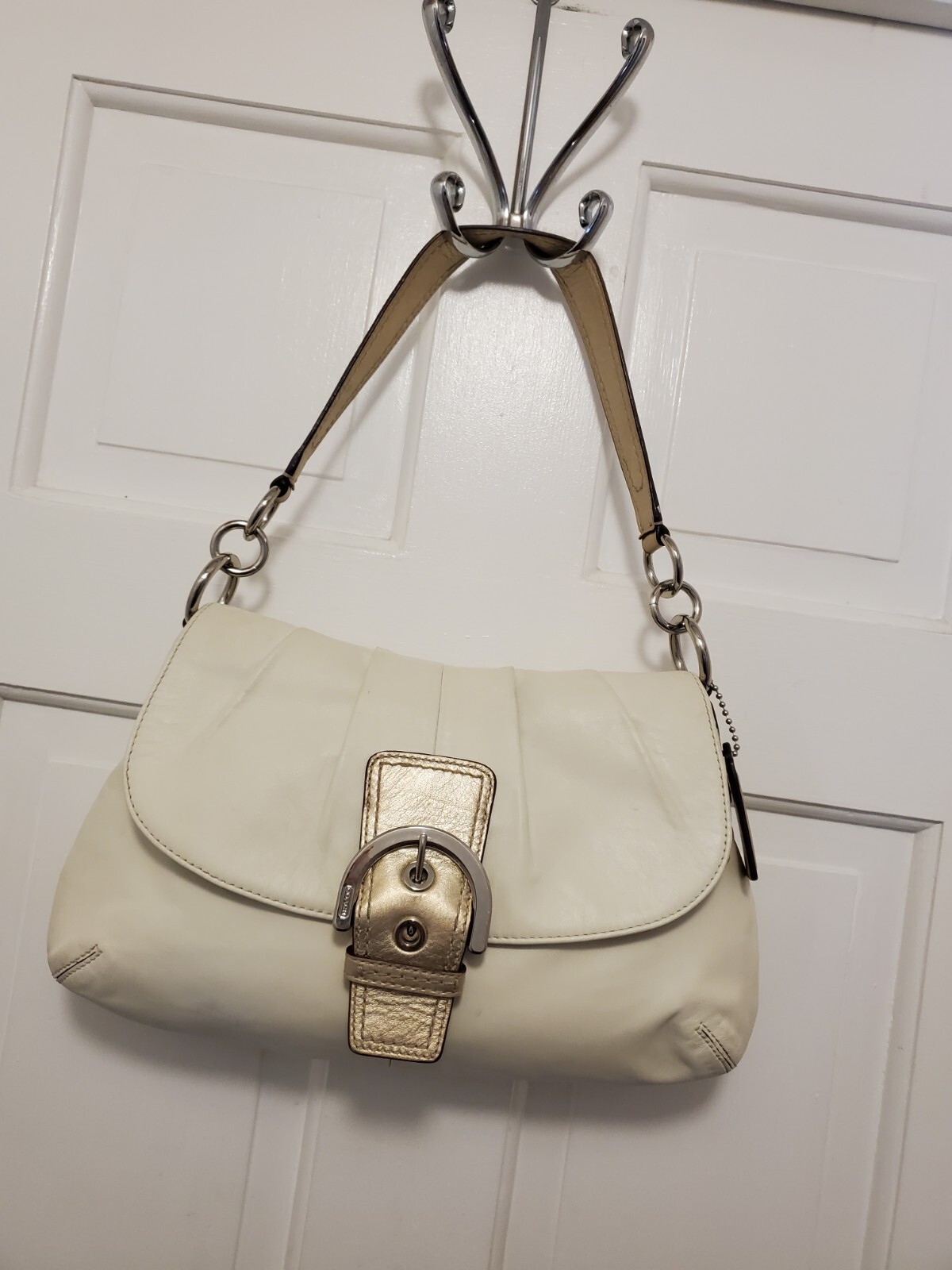 Coach Ivory White Gold Metallic Leather Shoulder Flap… - Gem