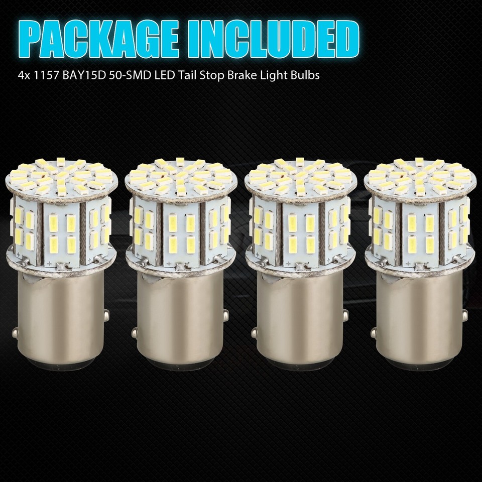 4x 1157 50-SMD LED Tail Brake Stop Reverse Parking Light Bulbs 6000K ...