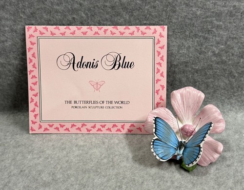Franklin Mint Butterflies Of The World ADONIS BLUE Musk Mallow Flower ...
