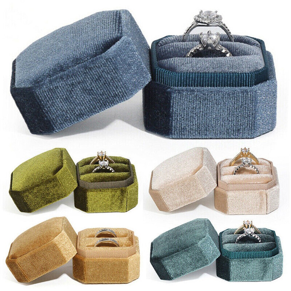 Octagon Velvet Double Ring Box Wedding Ring Storage Boxes with ...