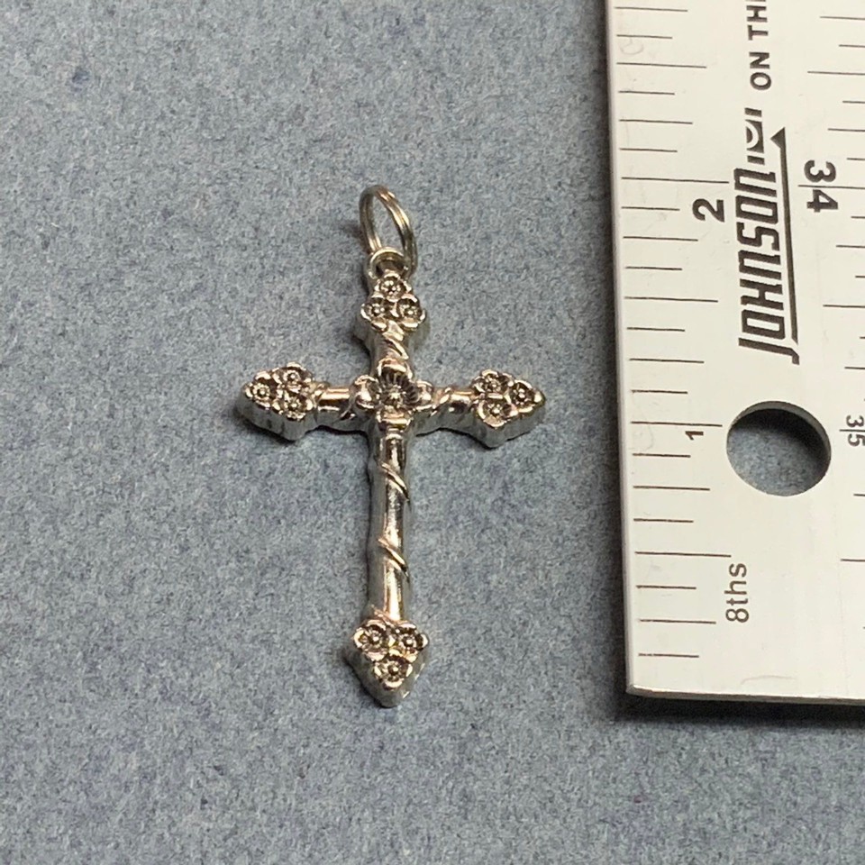 Flower Spiral Cross Pendant Silver Religious Catholic Christian Retro ...