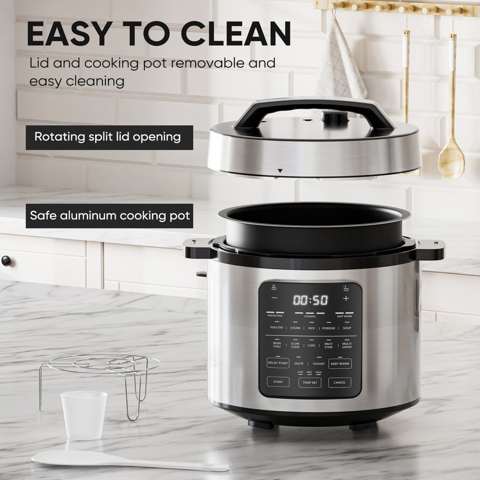 6 QT Electric Pressure Cooker 12-in-1 Multi Rice Cooker Digital Display ...
